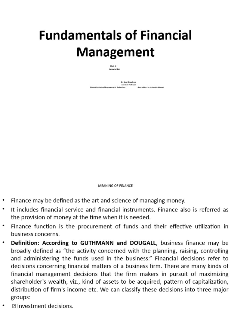 Unit 1 Fundamentals of Financial Management | PDF | Time Value Of Money ...