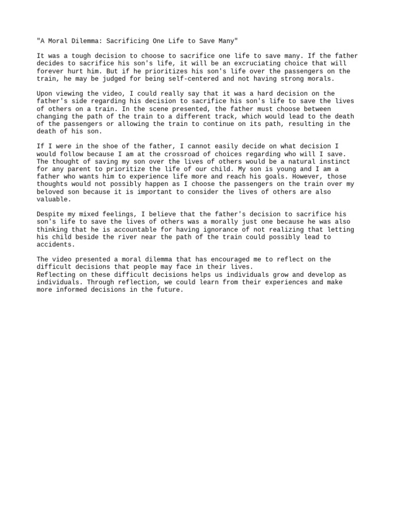 Choosing To Sacrifice One Life To S | PDF