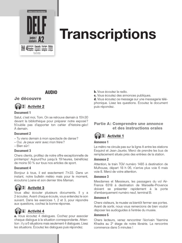 DELF A2 SJ NF - Transcriptions | PDF