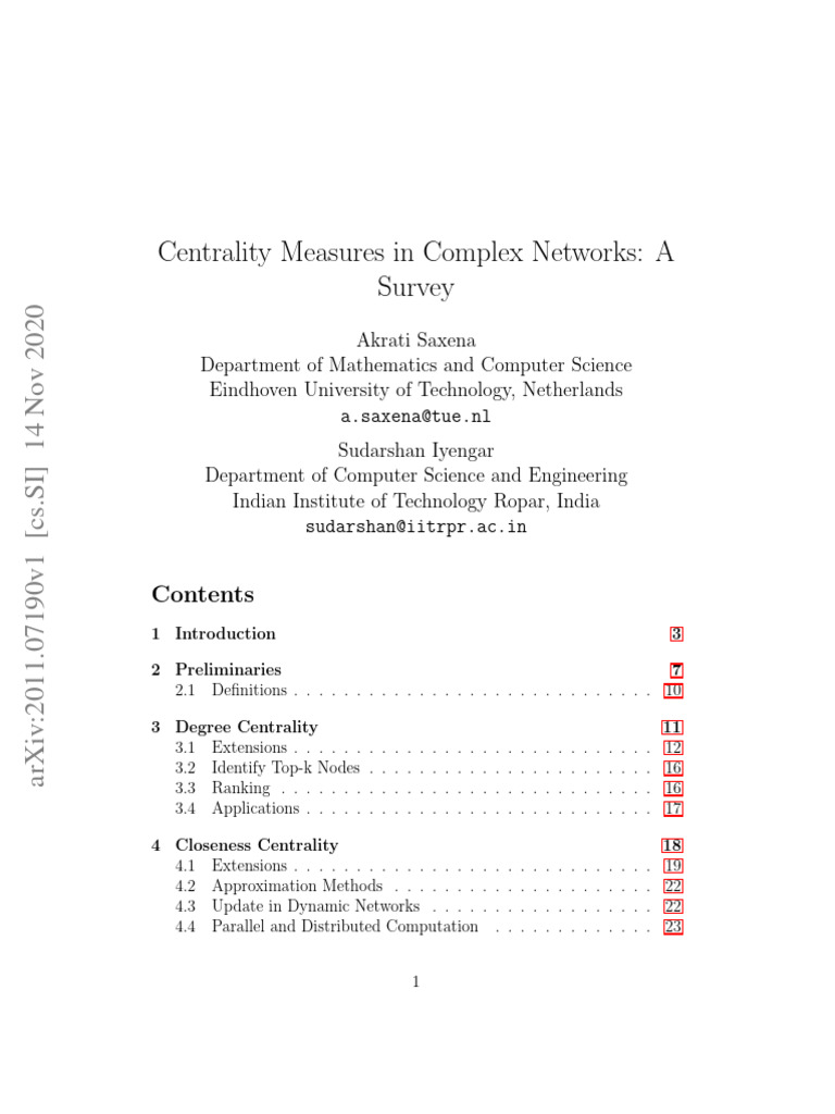 Centrality Measures in Complex Networks A Survey | PDF | Teaching Methods & Materials