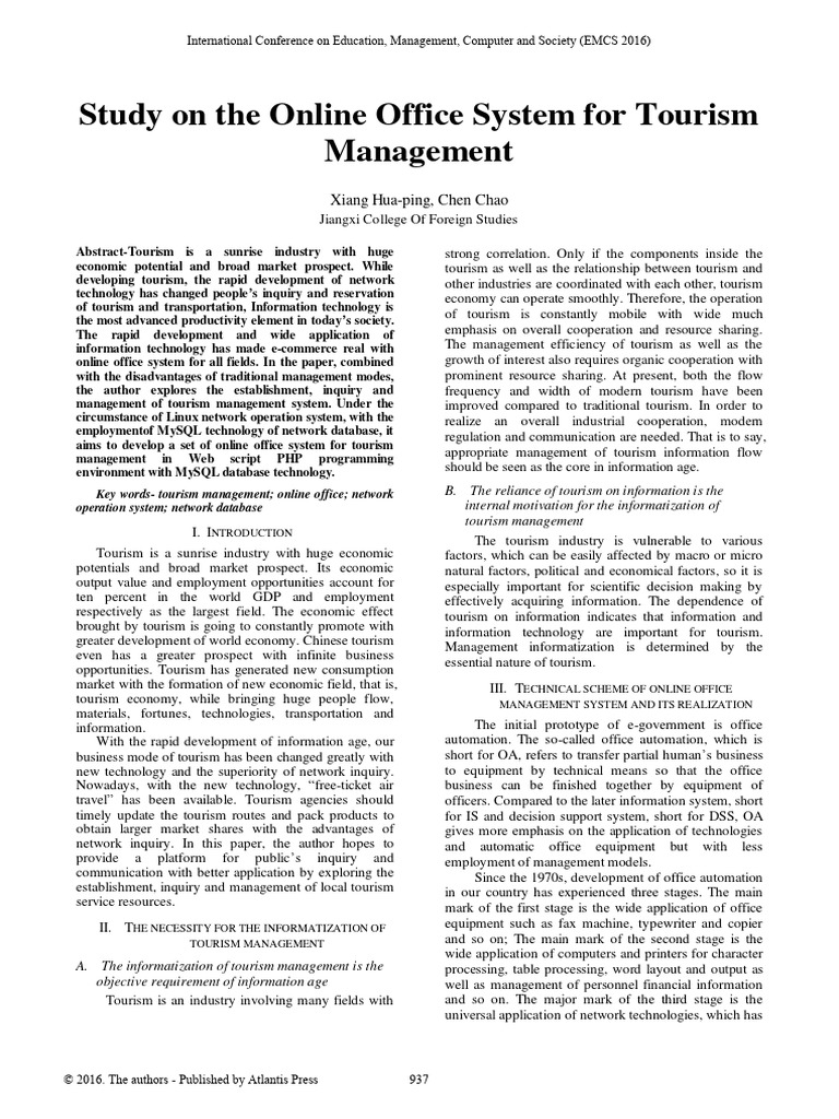 Study On The Online Office System For Tourism Management: Xiang Hua ...