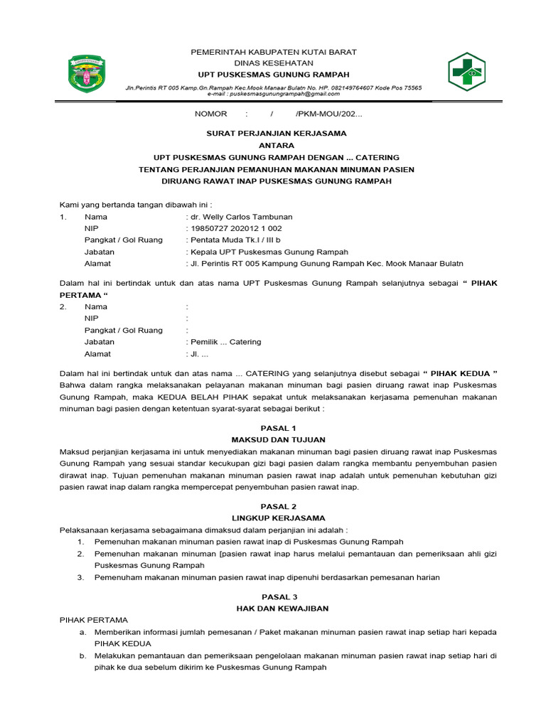MOU CATERING PUSKESMAS GUNUNG RAMPAH - Salin | PDF