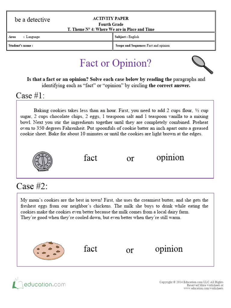 Fact and Opinions - Activity Paper | PDF | Teaspoon | Food And Drink ...