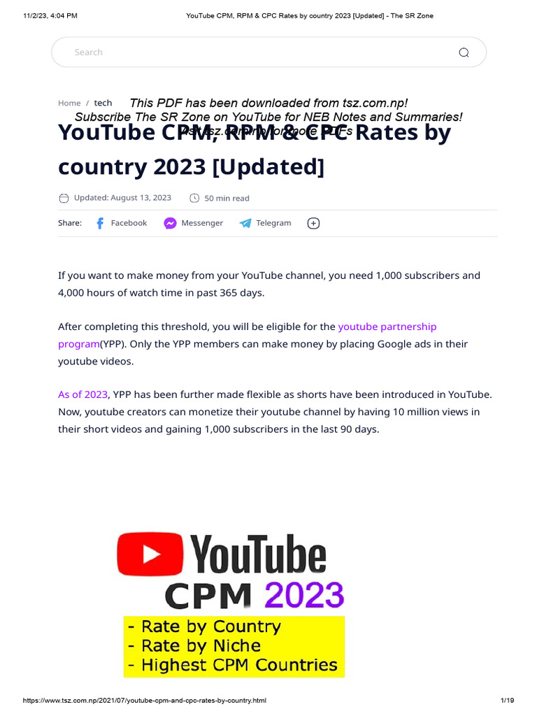 YouTube CPM, RPM & CPC Rates by Country 2023 (Updated) - The SR Zone ...