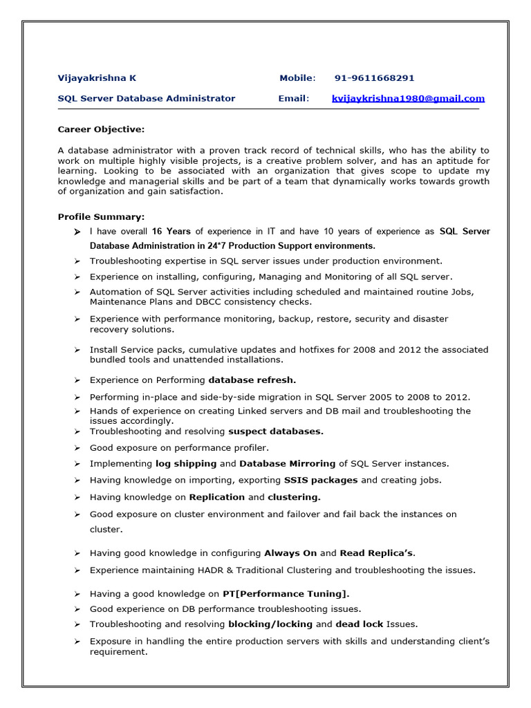 K Vijayakrishna SQLDBA | PDF