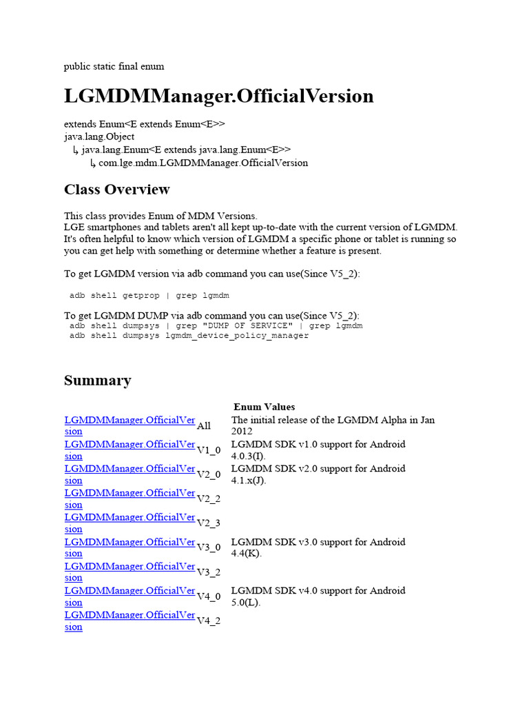 API References (LGMDM Manager Version) | PDF | Java (Programming Language) | Android (Operating ...