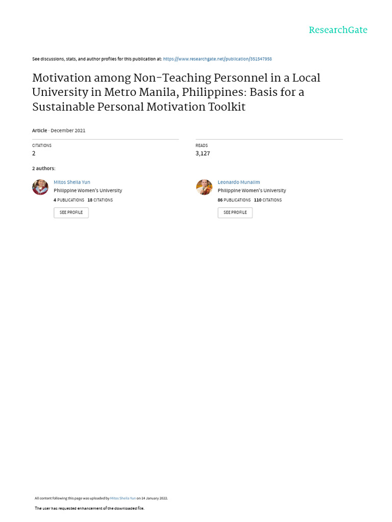 Motivation Among Non-Teaching Personnel in A Local University in Metro ...