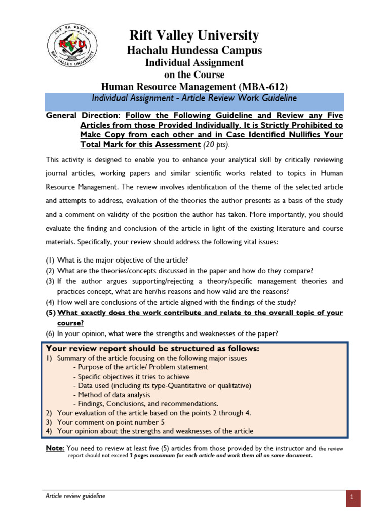 HR Management Article Review Guidelines | PDF | Evaluation | Theory