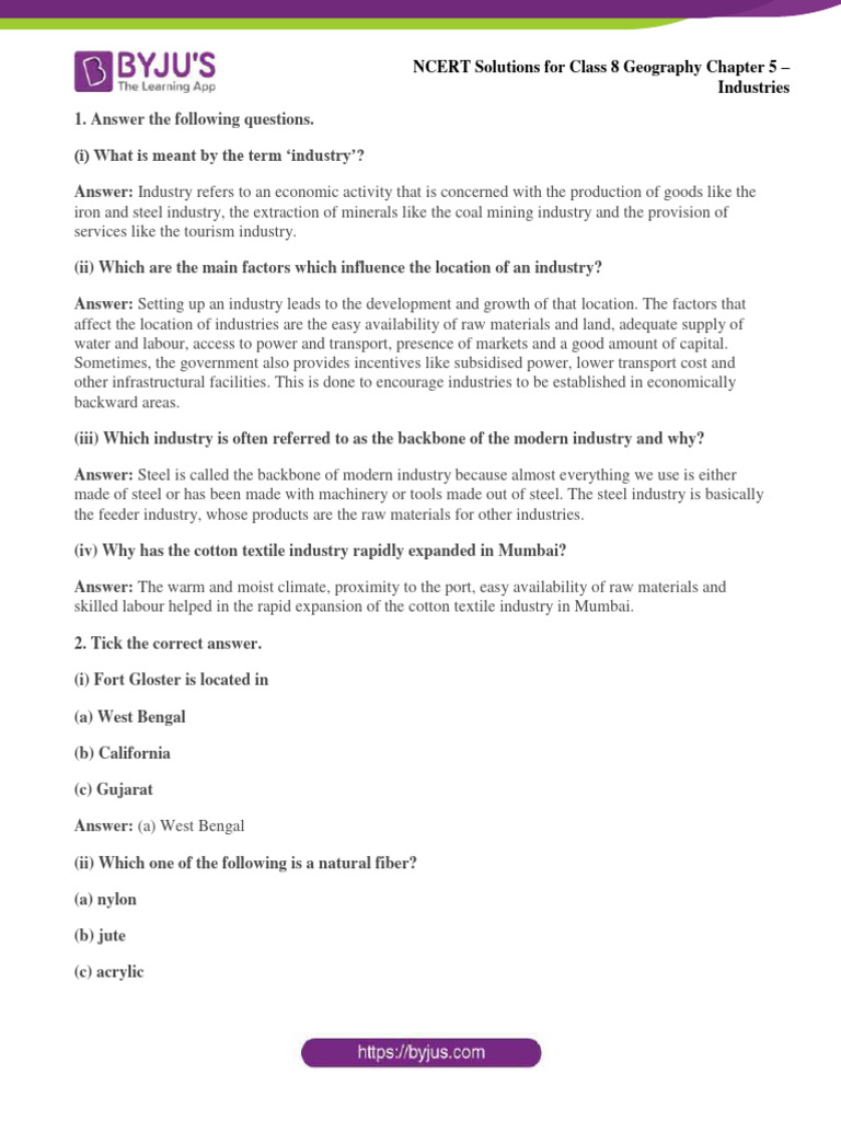 NCERT-Solutions-for-Class-8-Geography-Chapter-5-Industries | PDF ...