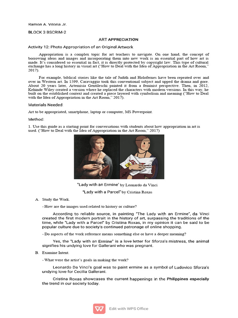 Art Appreciation Activity 12 16 | PDF | The Arts