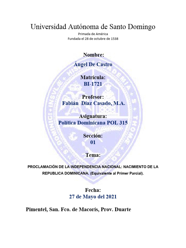 Proclamación de la Independencia Dominicana | PDF | República Dominicana