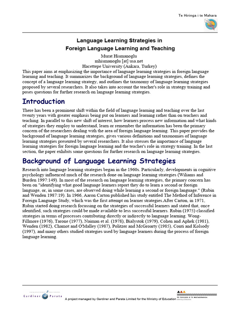 Hismanoglu On Strategies | PDF | Learning | Language Education