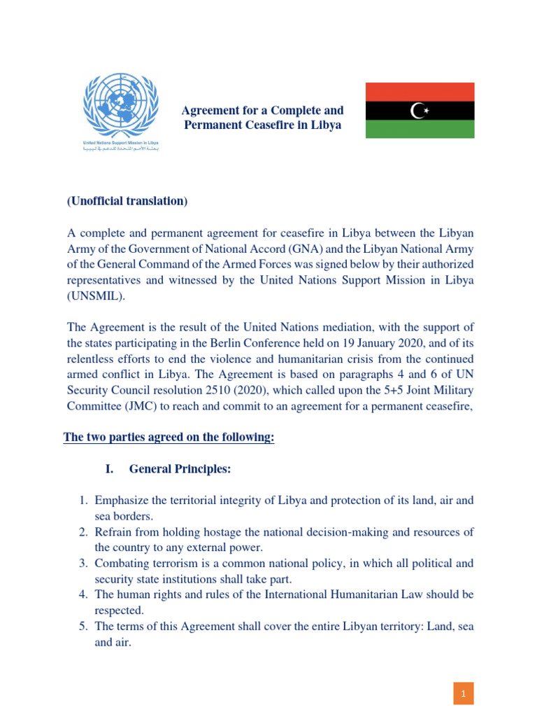 Ceasefire Agreement Between Libyan Parties English | PDF | Libya ...