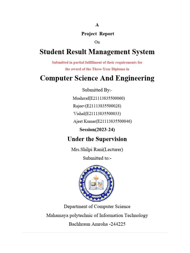 Student Result Management System | PDF | Computers | Technology & Engineering