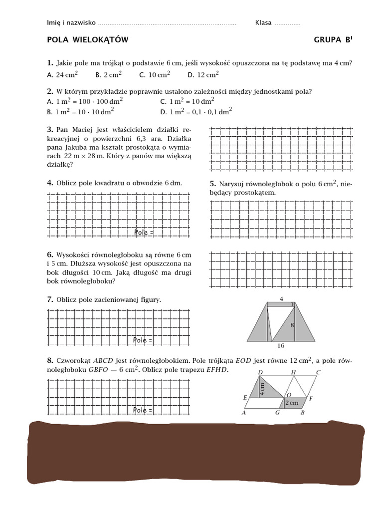 Klasa 6 - Poprawa Pola Wielokątów | PDF