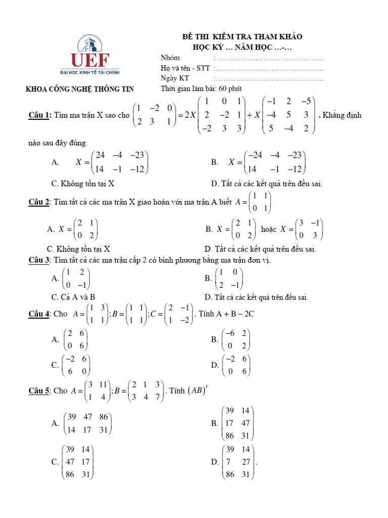 ĐỀ KTCK THAM KHẢO | PDF