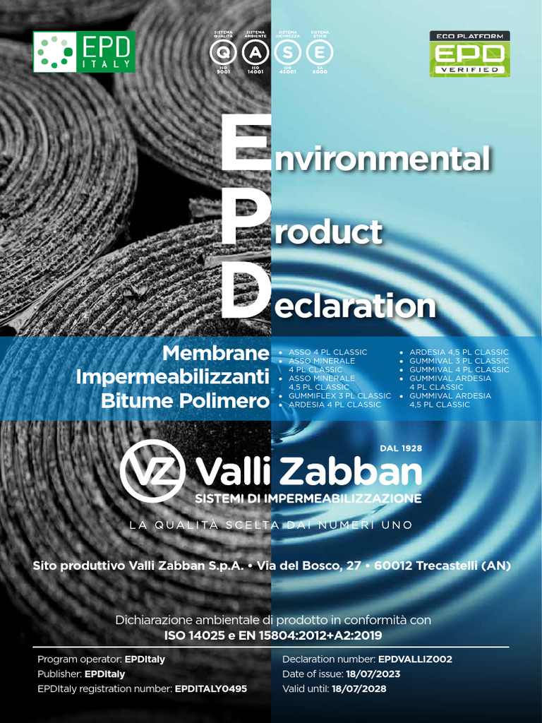 EPD - EPDItaly - Membrana Impermeabilizadora Betumen | PDF