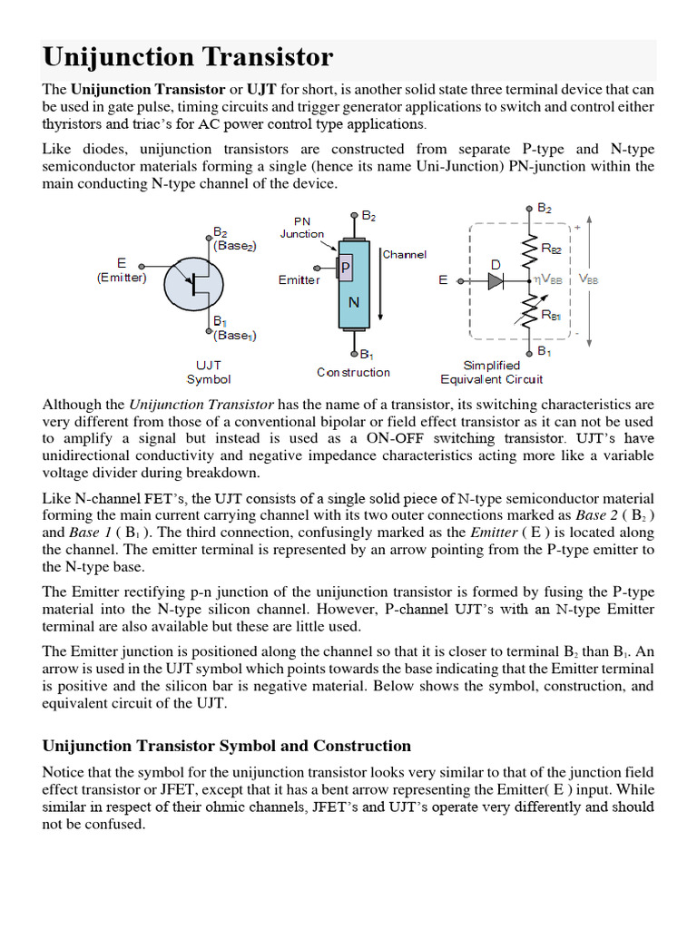 Unijunction Transistor Symbol and Construction | PDF | Field Effect Transistor | Transistor