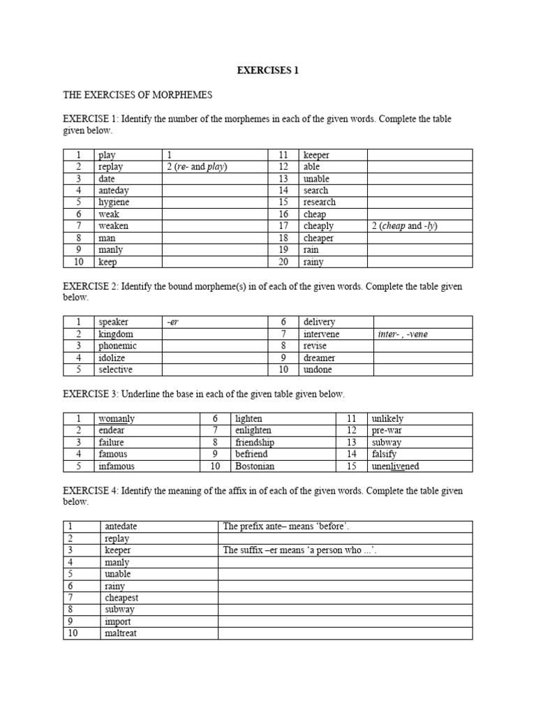 EXERCISES - Week 1 | Download Free PDF | Morphology | Grammar
