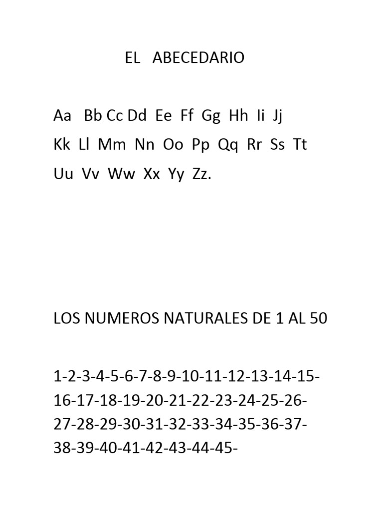 Abecedario y Números 1-45 | PDF | Cocina, comidas y vino | Métodos y ...