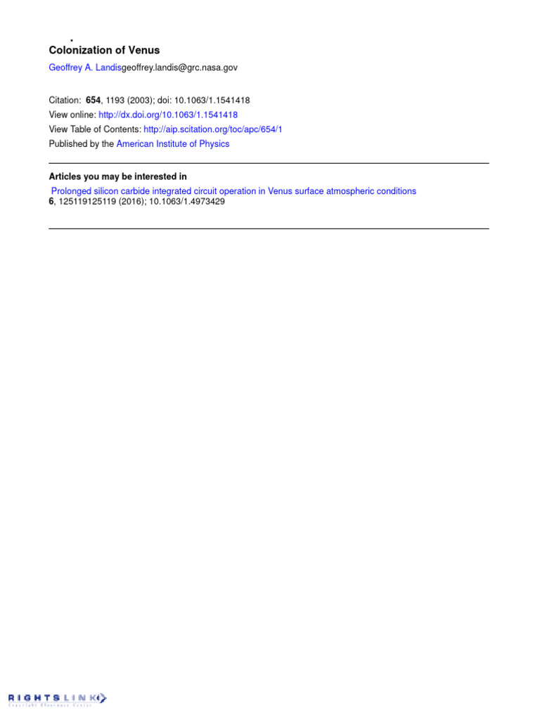 Colonization of Venus landis2003 | PDF