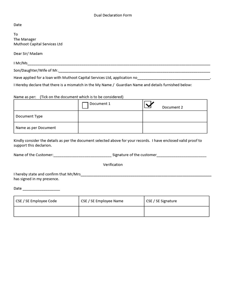 Dual Declaration Form | PDF | Business | Finance & Money Management
