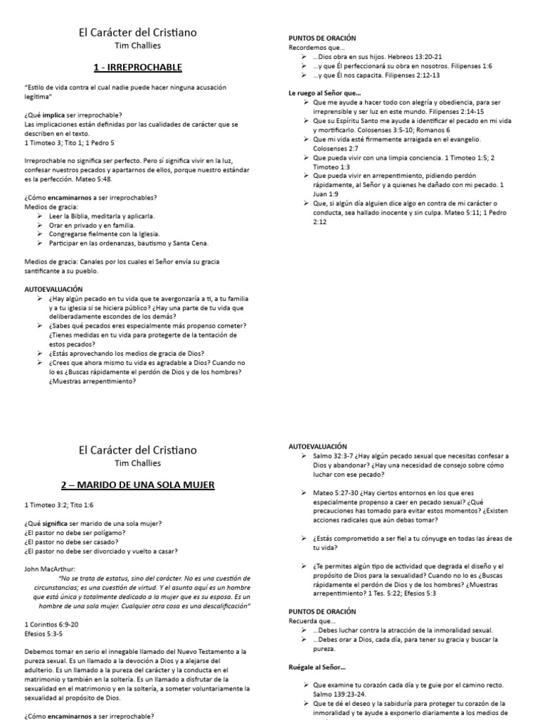 Carácter Cristiano: Irreprochable y Fiel | PDF | Pecado | Oración