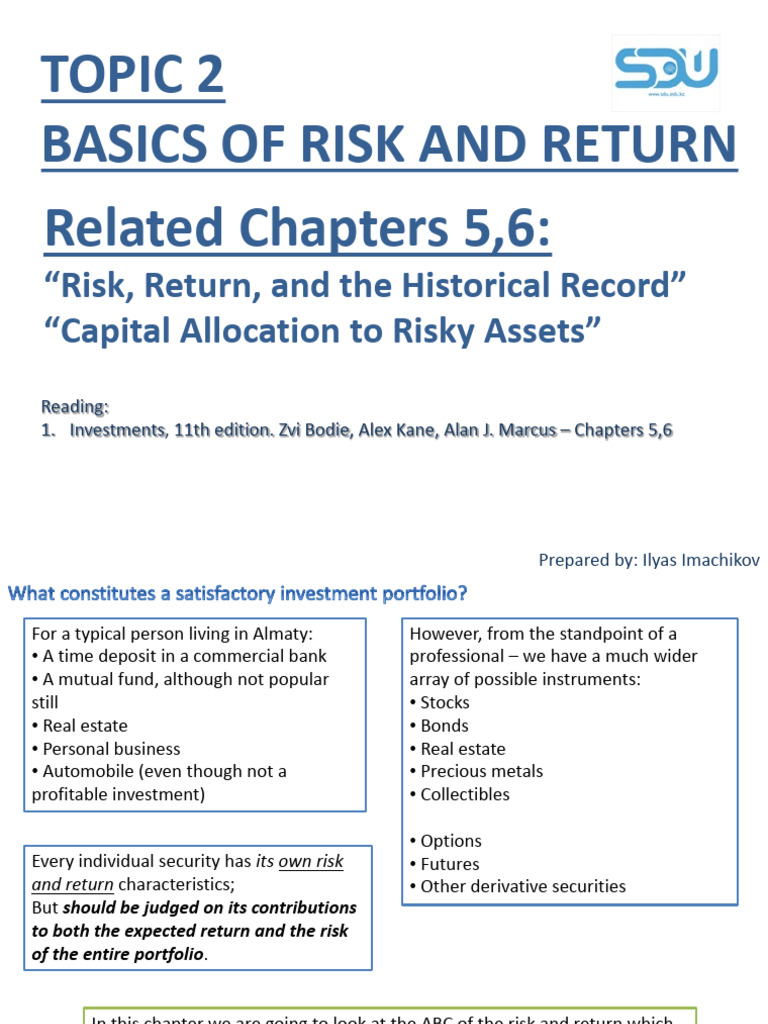 Topic 1 - Chapters 5,6, Basics of Risk and Return | PDF | Sharpe Ratio | Investing