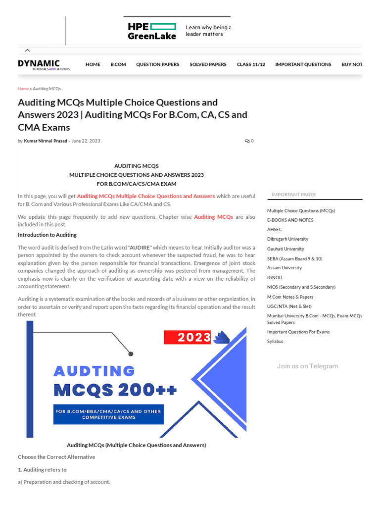 Auditing MCQs Multiple Choice Questions and Answers 2023 - Auditing ... Auditing MCQs Multiple Choice Questions and Answers 2023 - Auditing ...