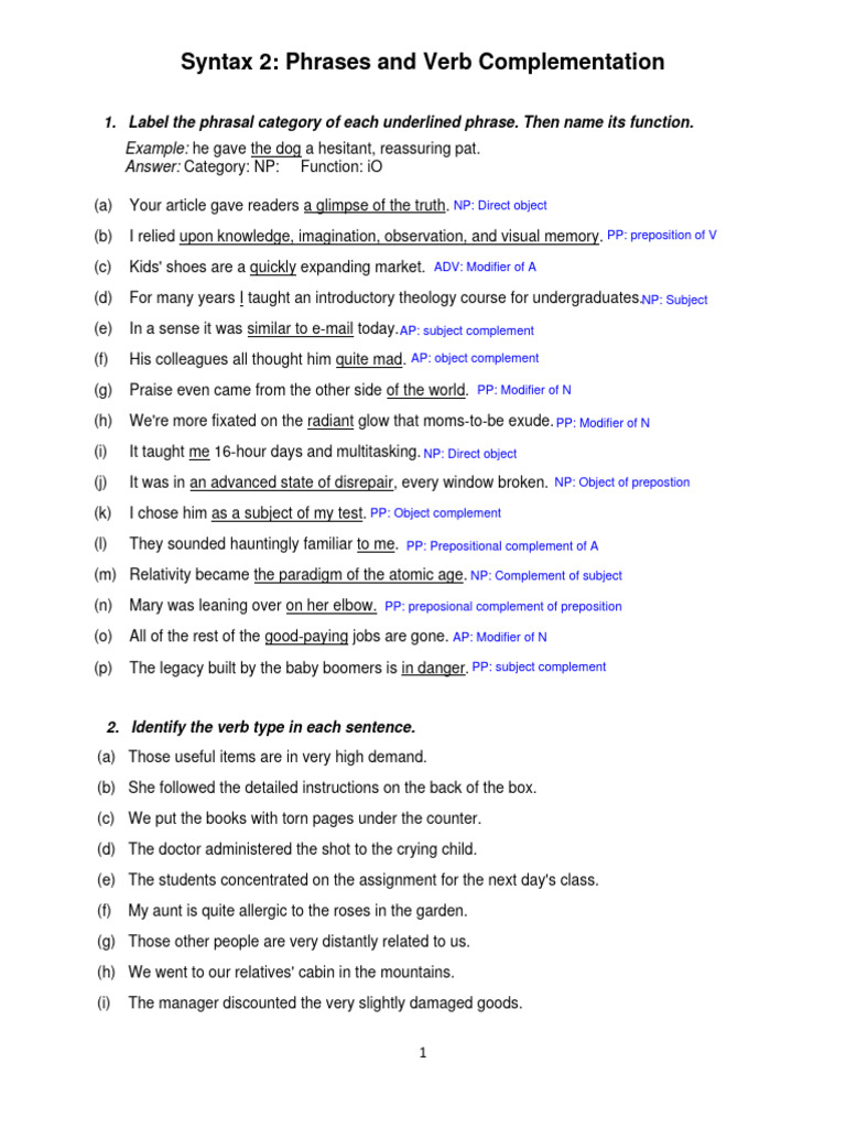 A11 - Syntax Phrases and Verb Complementation | PDF | Linguistics | Cognitive Science