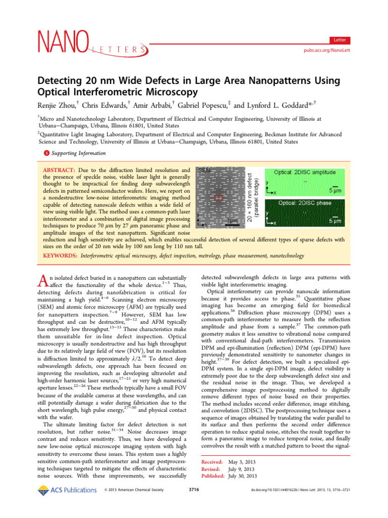 Detecting 20 NM Wide Defects in Large Area Nanopatterns Using Optical Interferometric Micros ...
