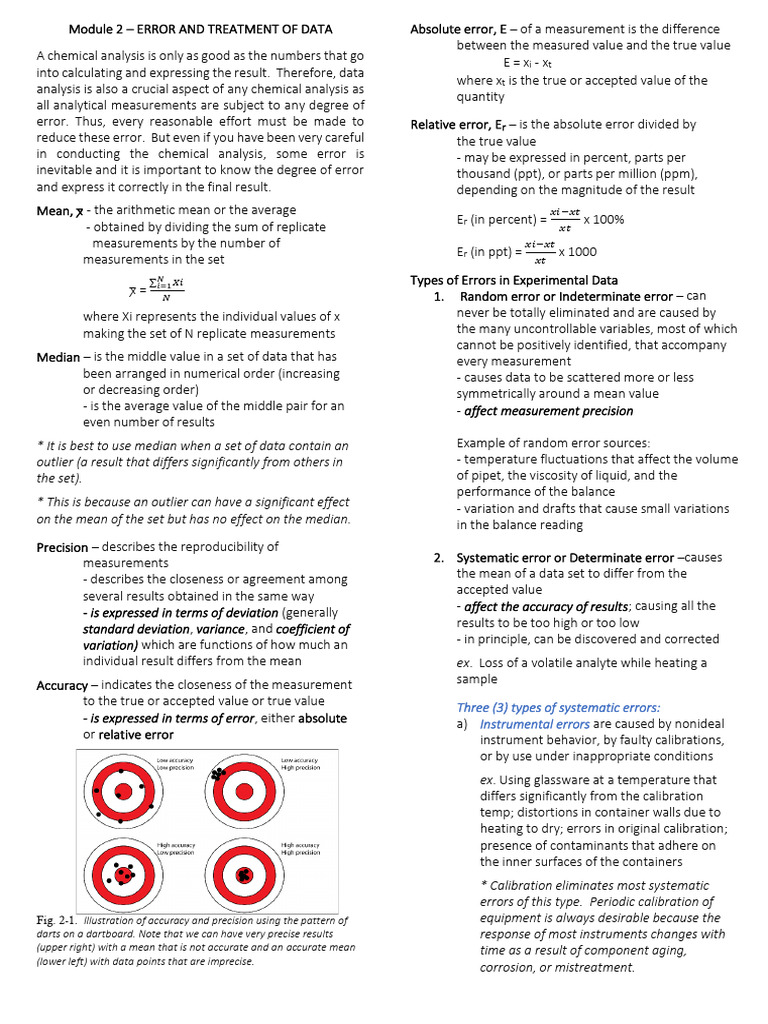 Chem 213 Module 2 - Errors and Data Treatment | PDF | Coefficient Of Variation | Observational Error
