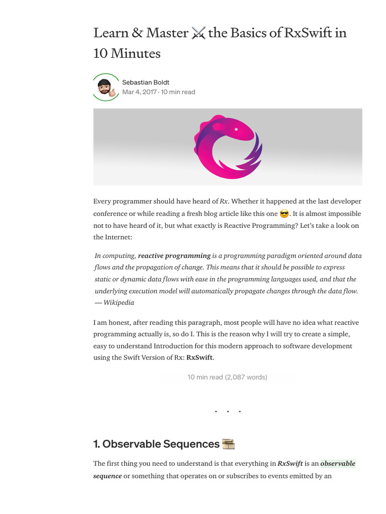 Learn & Master The Basics of RxSwift in 10 Minutes - Sebastian Boldt ...
