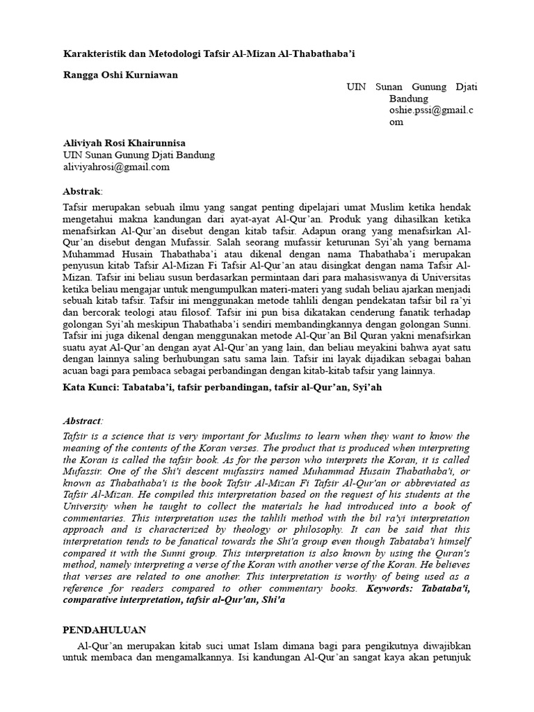 Metodologi Tafsir Al-Mizan Thabathaba’i | PDF | Filsafat