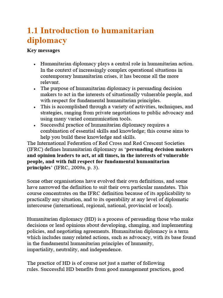 Humanitarian Diplomacy Overview | PDF | Diplomacy | International ...