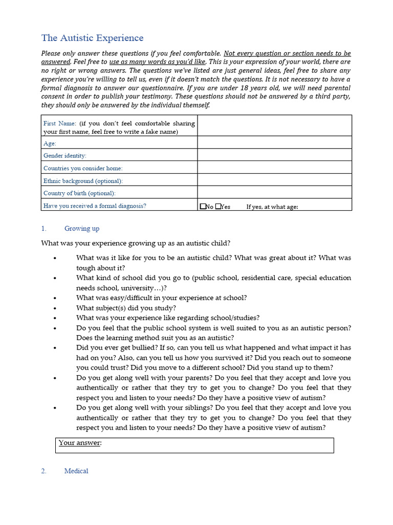 Autistic Stories Questionnaire | PDF