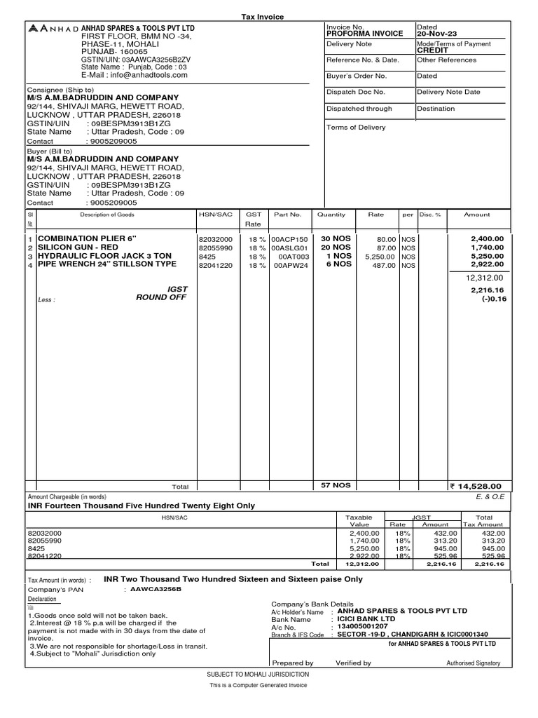 Igst Round Off: Description of Goods Amount Disc. % Per Rate Quantity ...