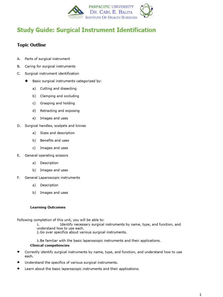 Instrument or Presentation 1 | PDF | Surgery | Medical Specialties