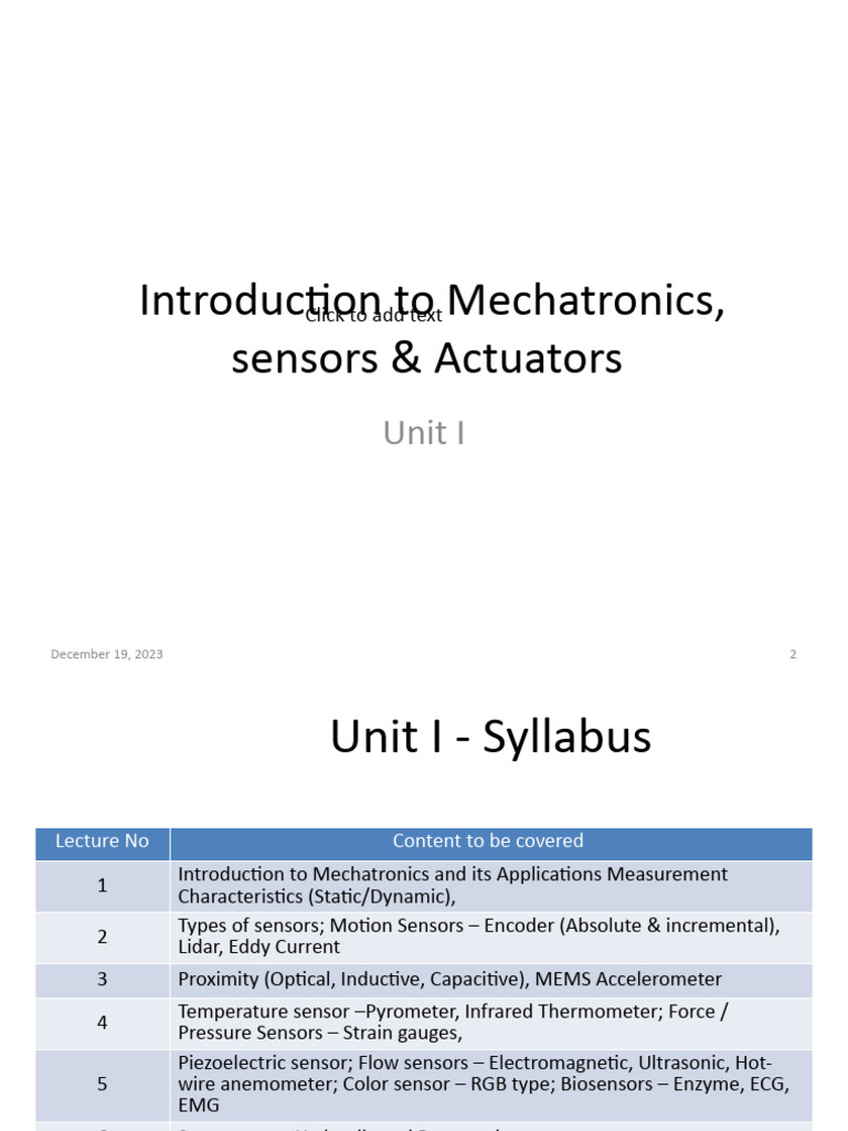Mechatronics: Sensors and Actuators Overview | PDF | Flow Measurement | Electrical Resistance ...