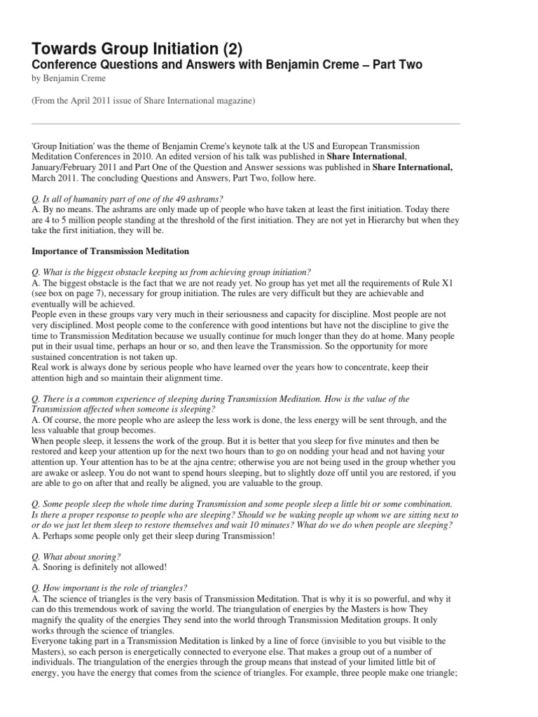 Group Initiation Q&A with Benjamin Creme | PDF | Mind | Religious ...