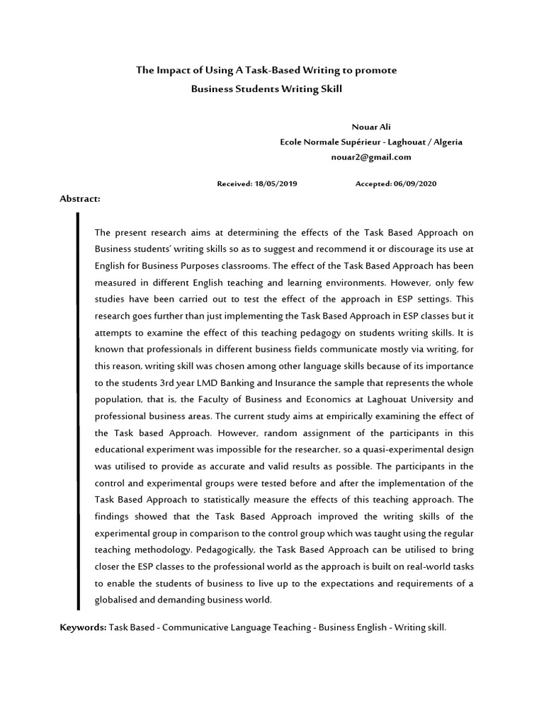 The Impact of Using A Task Based Writing To Promote Business Students ...