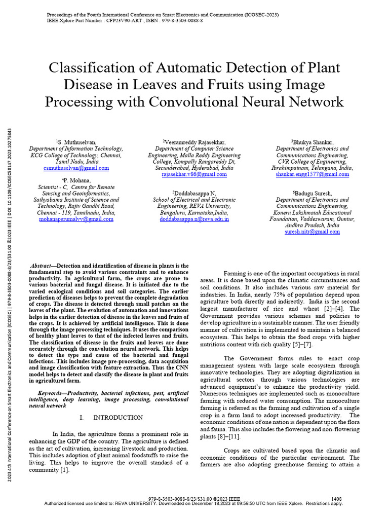 Classification of Automatic Detection of Plant Disease in Leaves and Fruits using Image ...