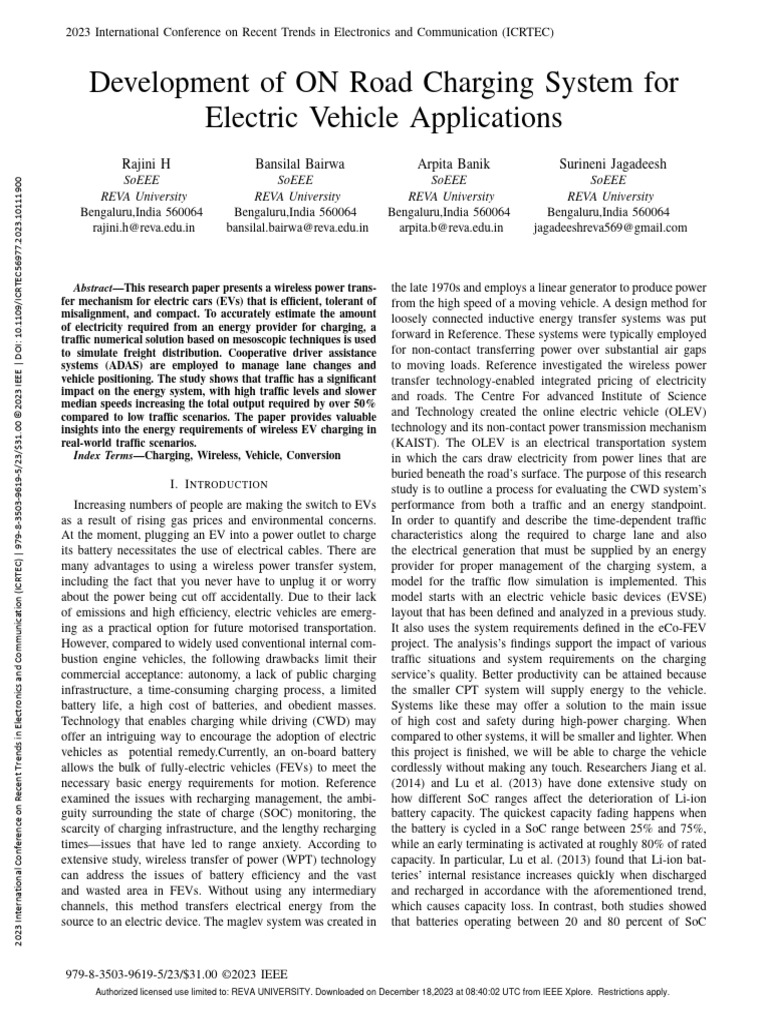 Development of ON Road Charging System For Electric Vehicle ...