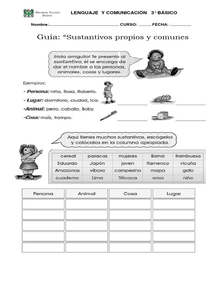 Guia Lenguaje Sustantivos Propios y Comunes 3 Basico 2020 | PDF | Poesía