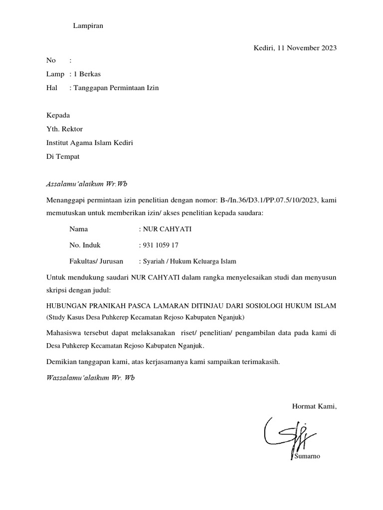 Surat Balasan Penelitian | PDF | Kajian Bahasa Asing