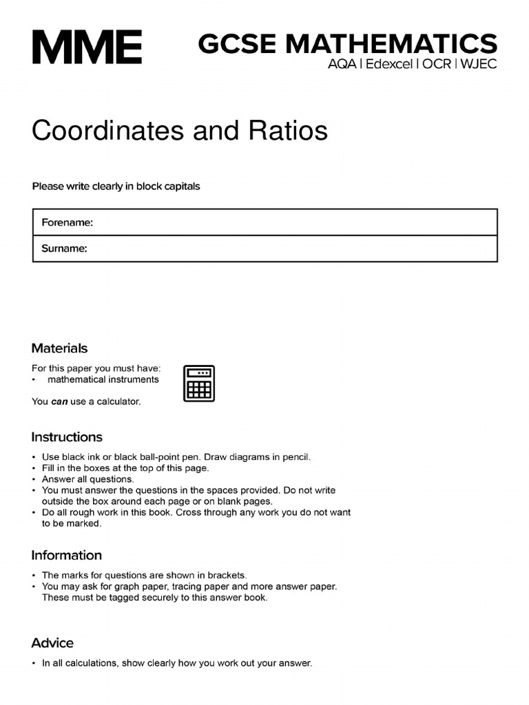 Coordinates and Ratios Questions MME | PDF | Ratio | Mathematics