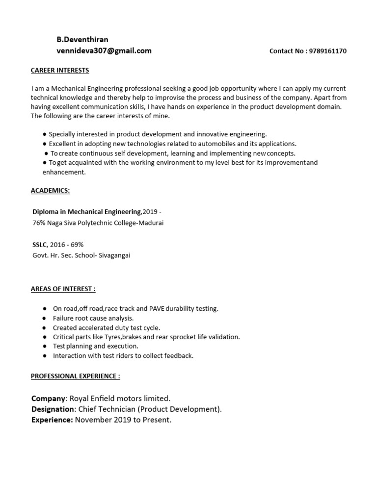 Deva Resume | PDF | Engineering | Mechanical Engineering Deva Resume | PDF | Engineering | Mechanical Engineering