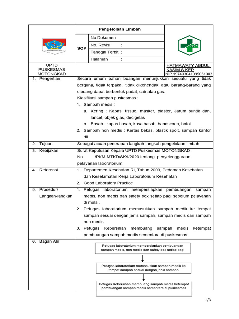3.9.1.a.4 SOP Pengelolaan Limbah | PDF