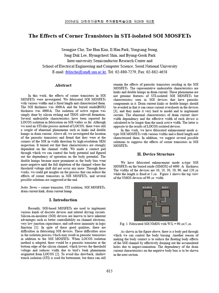 2005 - The Effects of Corner Transistors in STI-isolated SOI MOSFETs | PDF | Mosfet | Field ...
