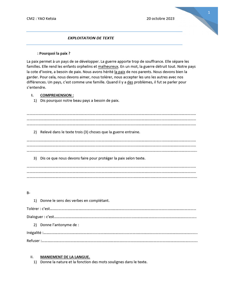 Exploitation de texte CM2A | PDF